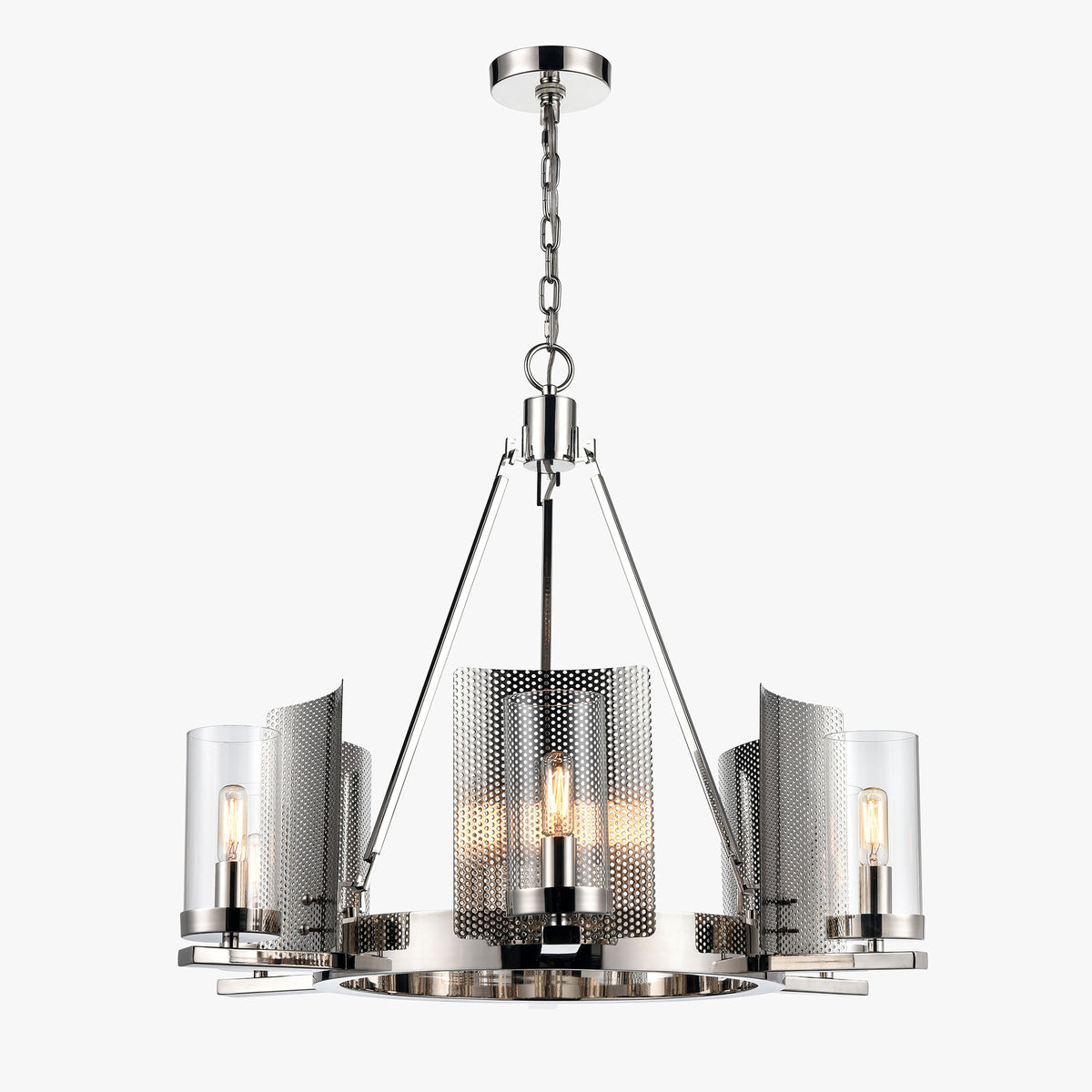 6-Light Ring Chandelier Ceiling Light In Chrome Finish with Clear Glas ...